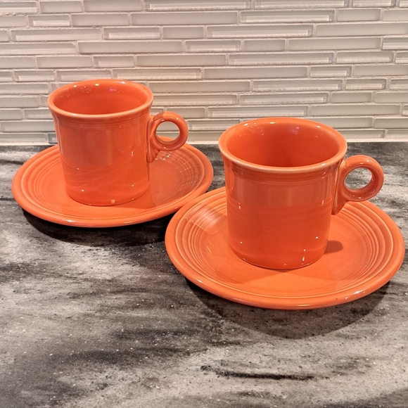 Fiesta | Dining | Fiestaware Persimmon Ring Handled Mugs And Saucers ...